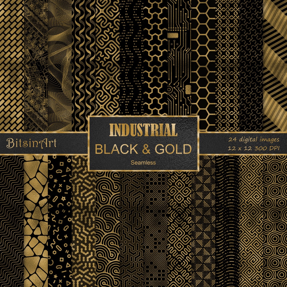 Industrial Black and Gold Seamless Patterns Seamless - Etsy