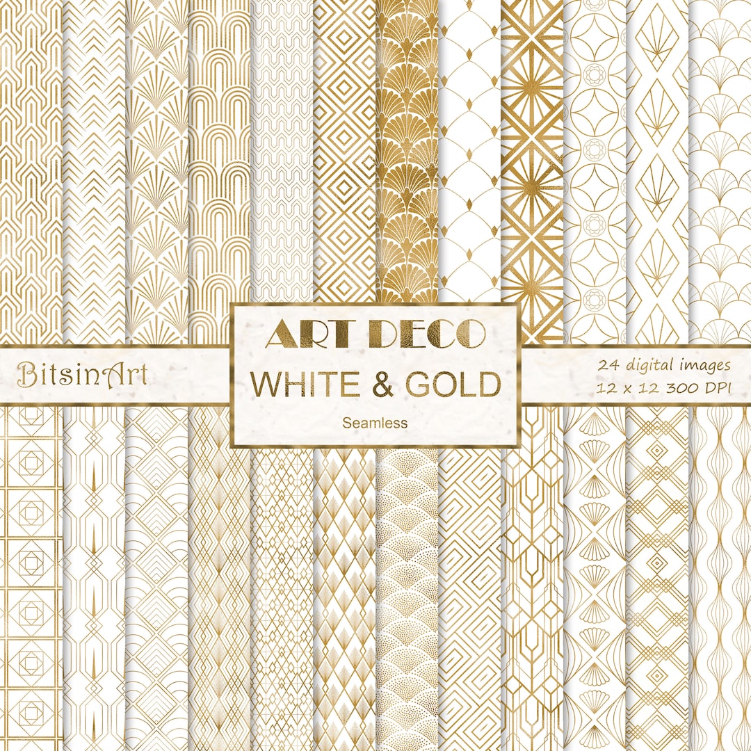 Art Deco White and Gold Seamless Patterns, Seamless Art Deco Digital ...