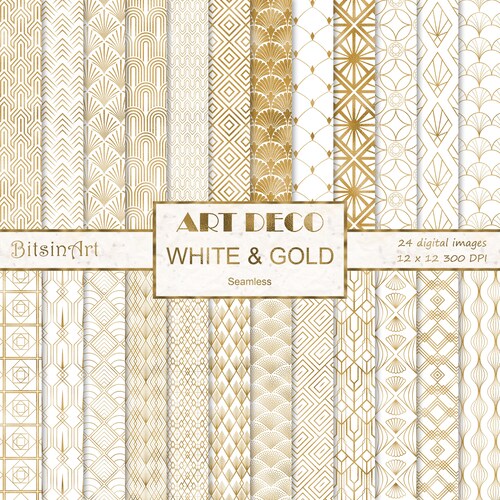 1920 White and Gold Seamless Art Deco Digital Scrapbook Papers - Etsy