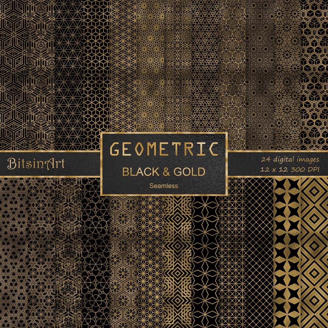 Geometric Black and Gold Seamless Patterns, Seamless Geometric Digital ...