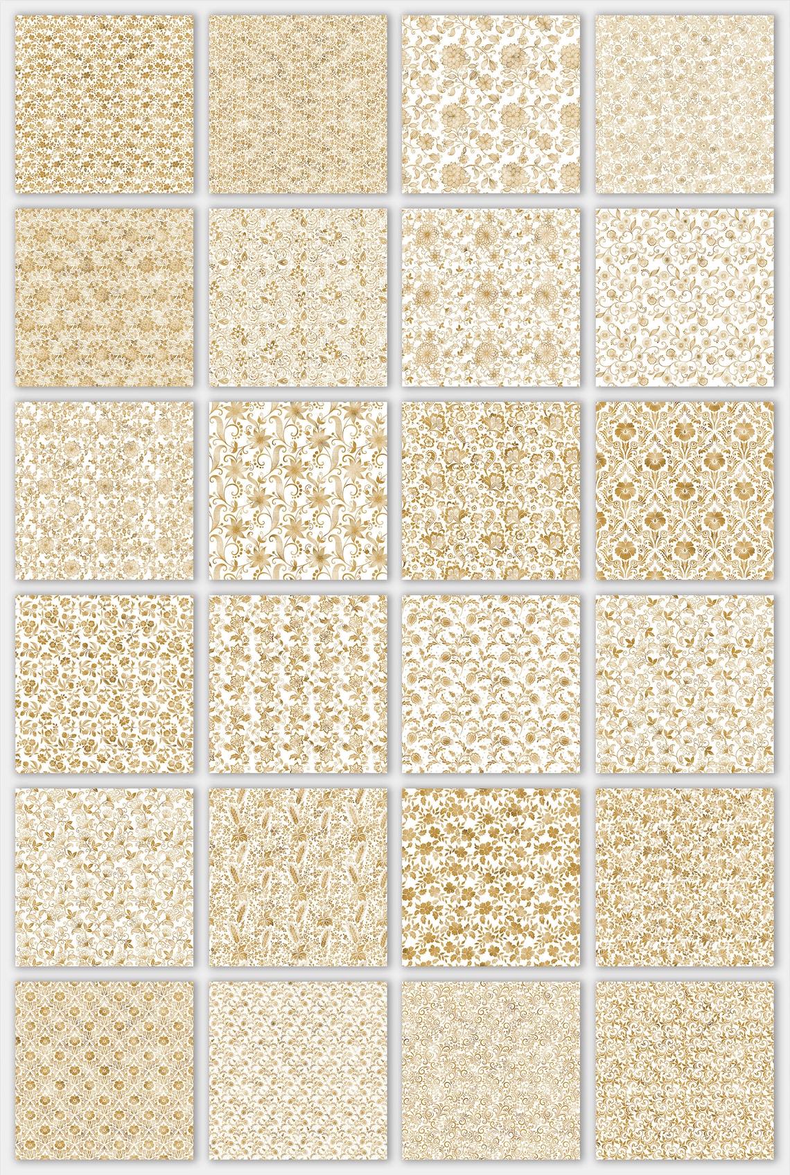 Floral White and Gold Seamless Patterns, Seamless Floral Digital Paper ...