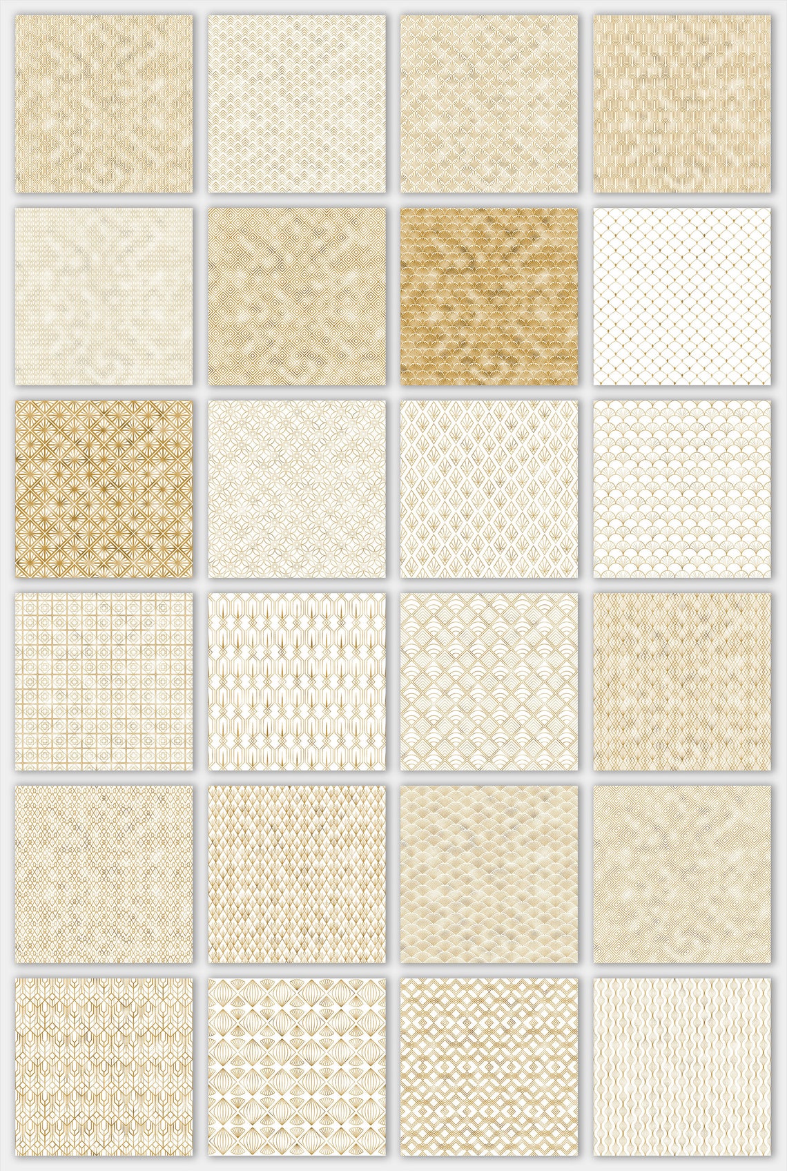 Art Deco White and Gold Seamless Patterns, Seamless Art Deco Digital ...