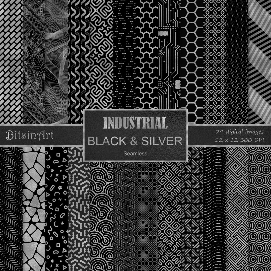 Industrial Black and Silver Seamless Patterns, Seamless Industrial ...