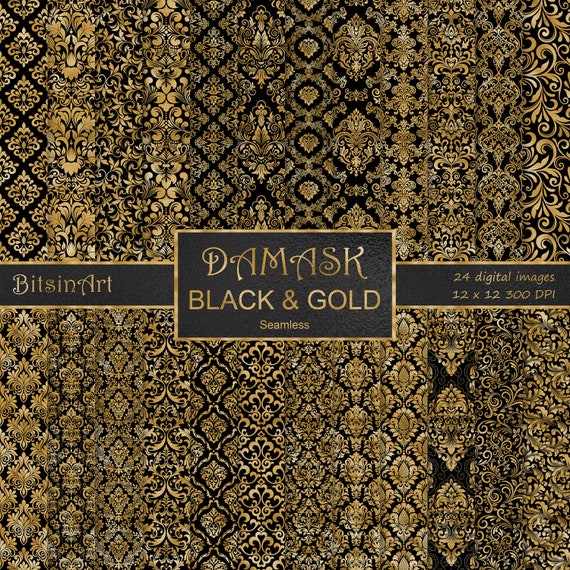 Damask Black and Gold Seamless Patterns Seamless Damask - Etsy