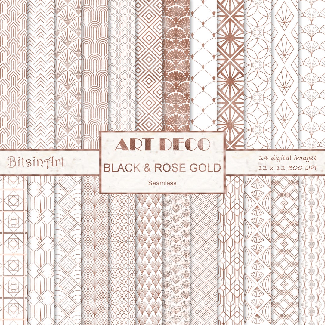 Art Deco White and Rose Gold Seamless Patterns, Seamless Art Deco ...