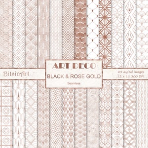 Art Deco White and Rose Gold Seamless Patterns, Seamless Art Deco ...