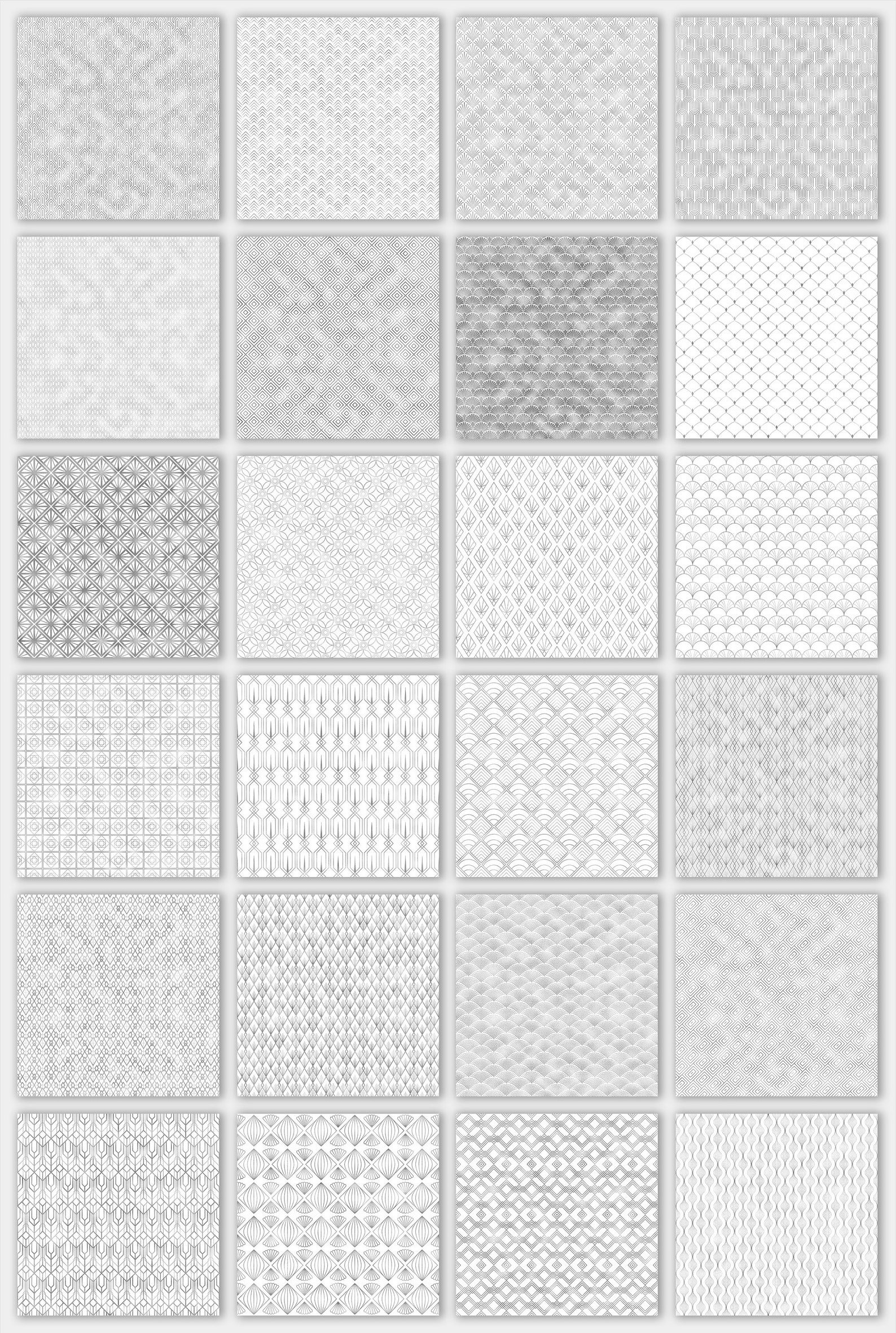 Art Deco White and Silver Seamless Patterns, Seamless Art Deco Digital ...