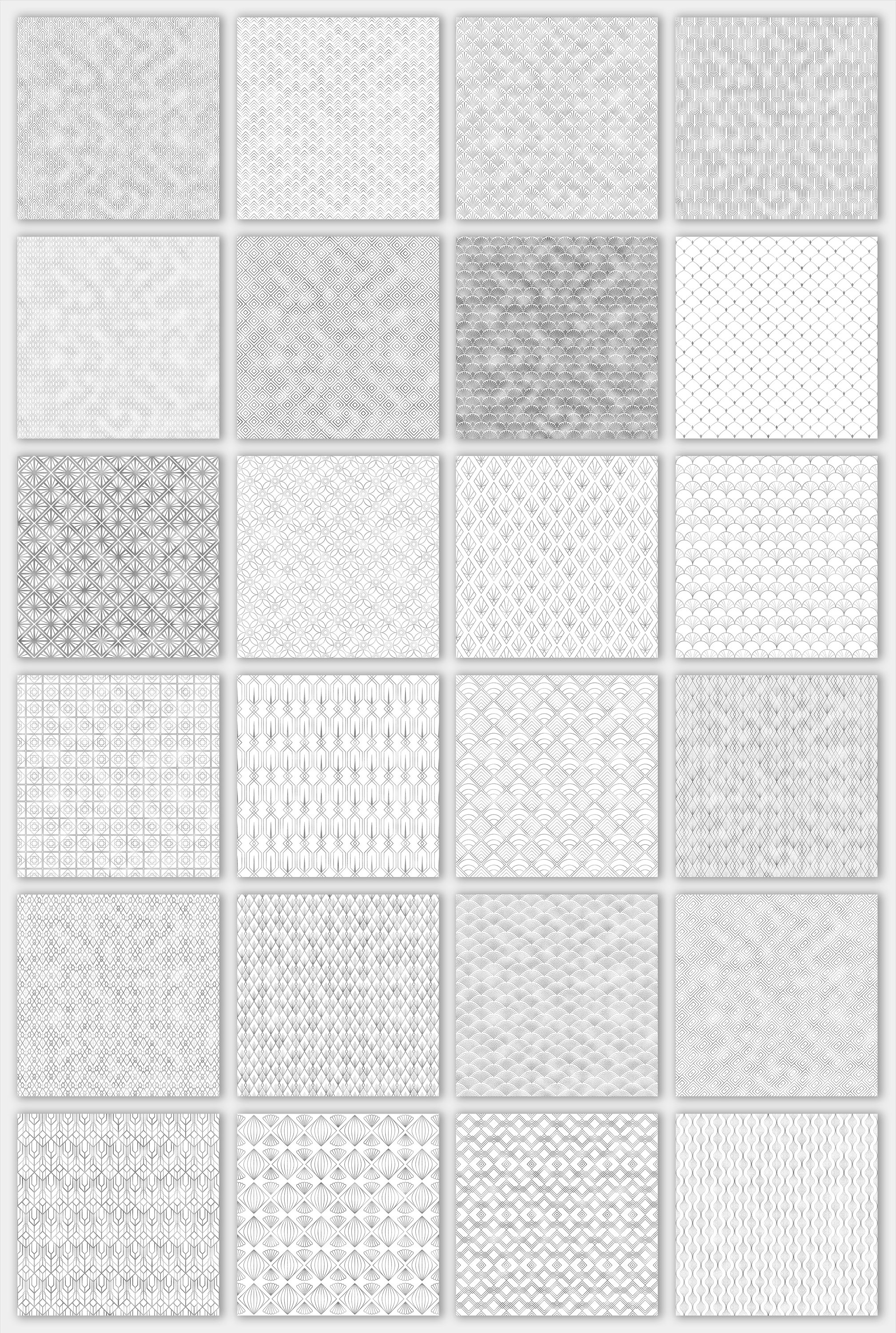 Art Deco White and Silver Seamless Patterns, Seamless Art Deco Digital ...