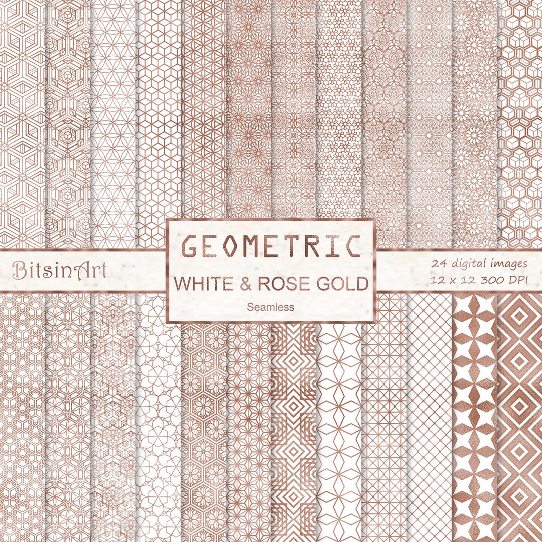Geometric White and Rose Gold Seamless Patterns, Seamless Geometric ...