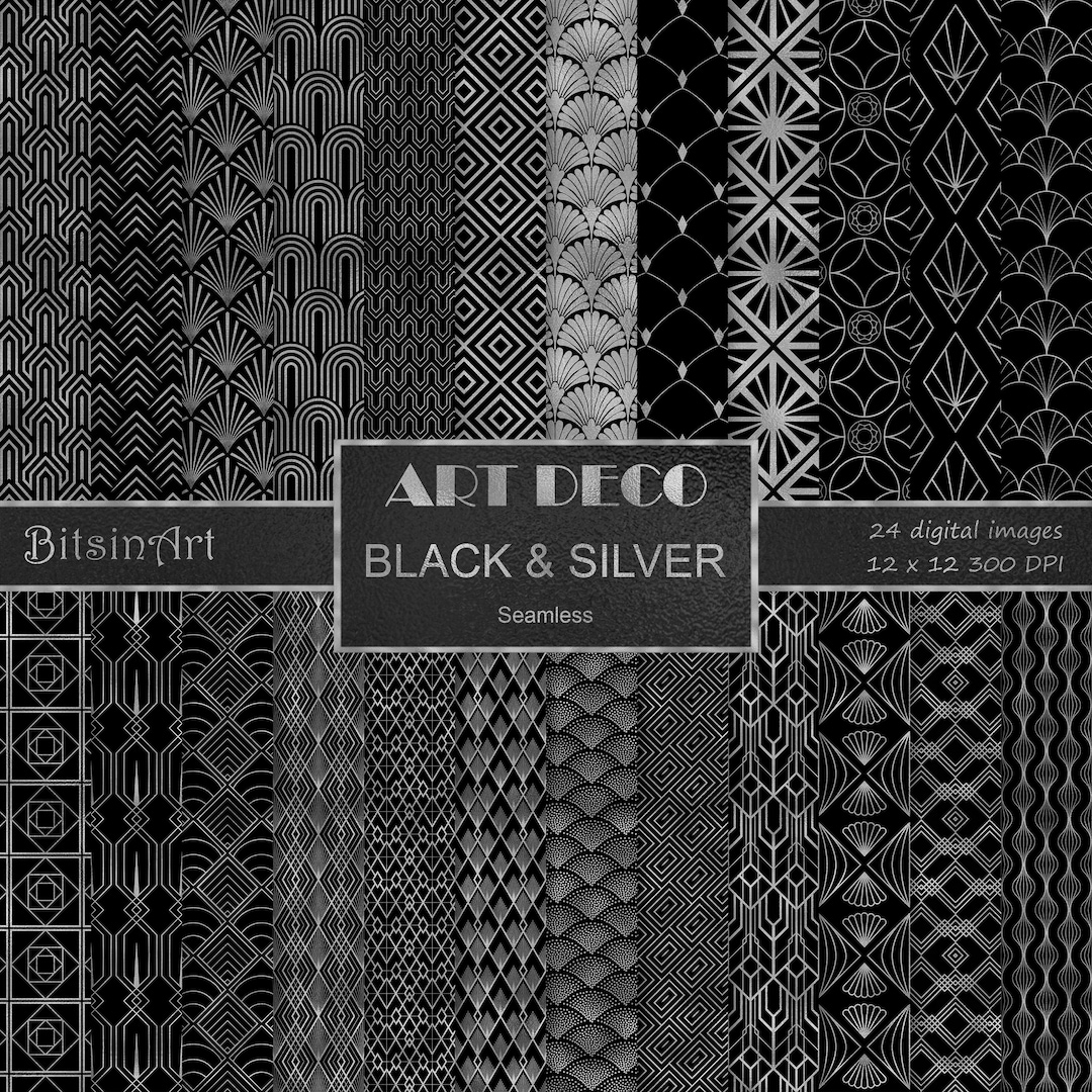 Art Deco Black and Silver Seamless Patterns, Seamless Art Deco Digital ...
