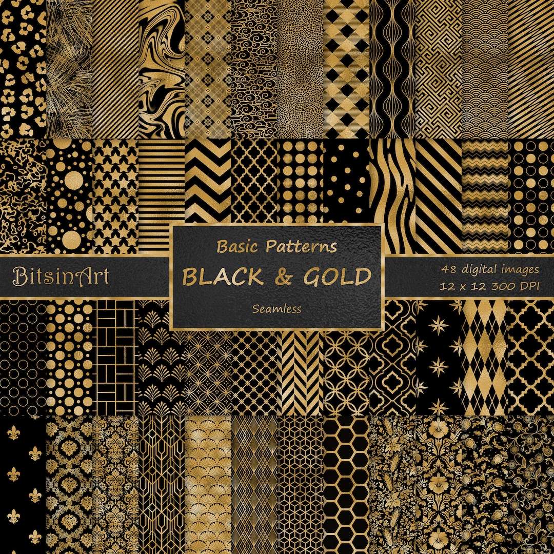 Black and Gold Seamless Patterns, Seamless Black and Gold Digital Paper ...