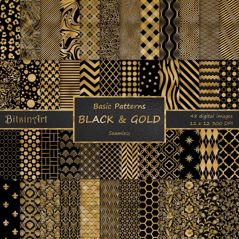 Black and Gold Seamless Patterns, Seamless Black and Gold Digital Paper ...