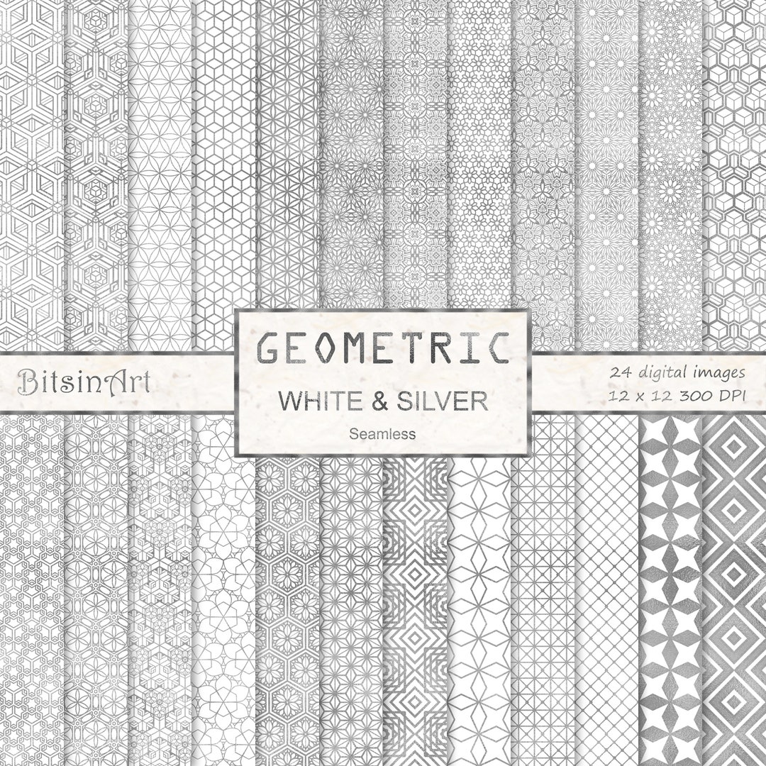 Geometric White and Silver Seamless Patterns, Seamless Geometric ...