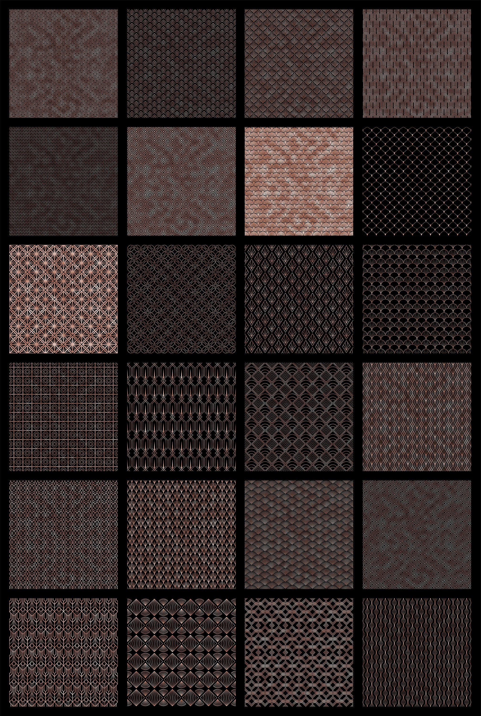 Art Deco Black and Rose Gold Seamless Patterns, Seamless Art Deco ...