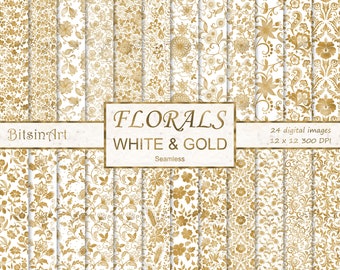 Art Deco White and Gold Seamless Patterns, Seamless Art Deco Digital ...