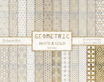 Art Deco White and Gold Seamless Patterns, Seamless Art Deco Digital ...