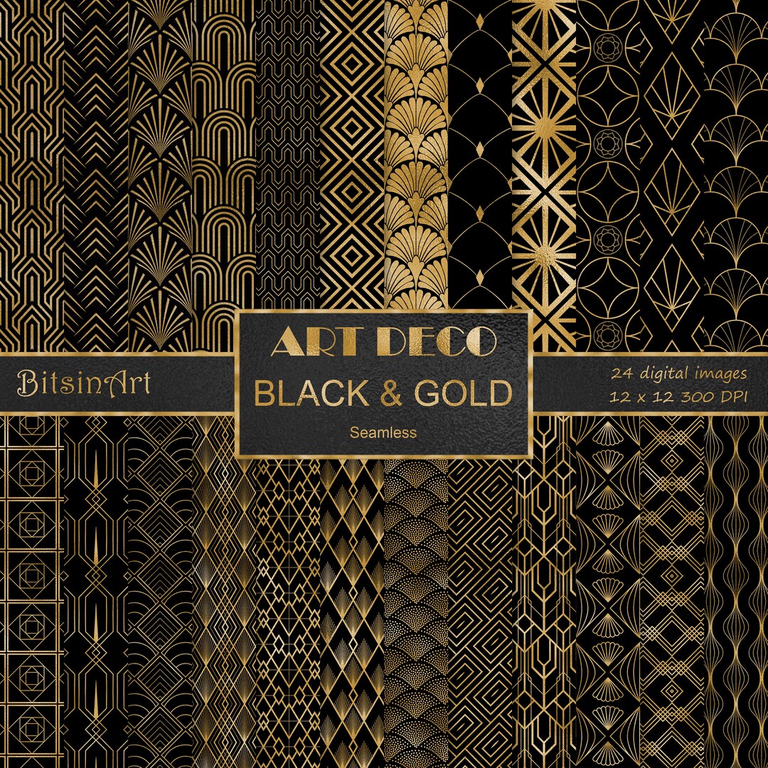 Art Deco Black and Gold Seamless Patterns, Seamless Art Deco Digital ...