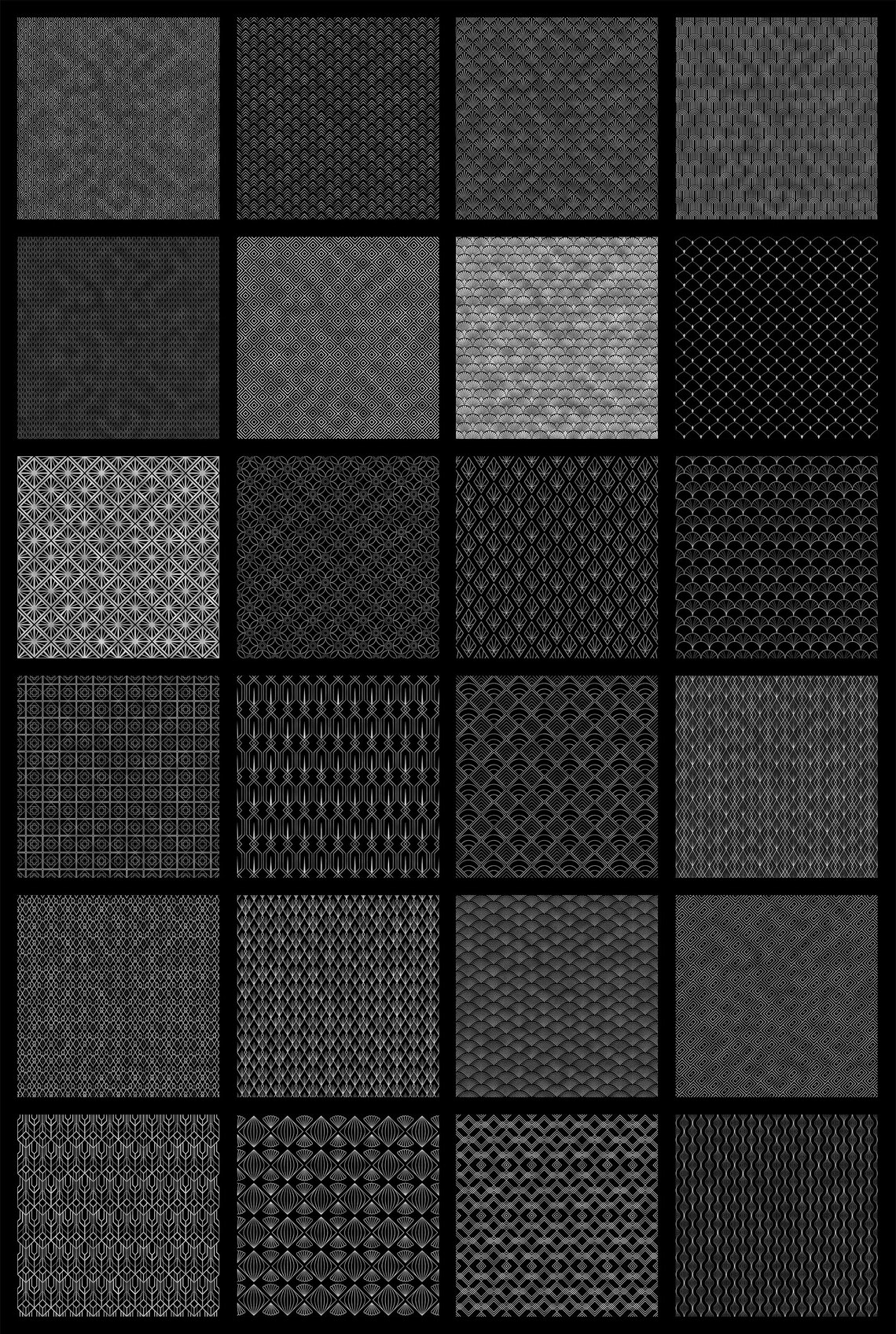 Art Deco Black and Silver Seamless Patterns, Seamless Art Deco Digital ...