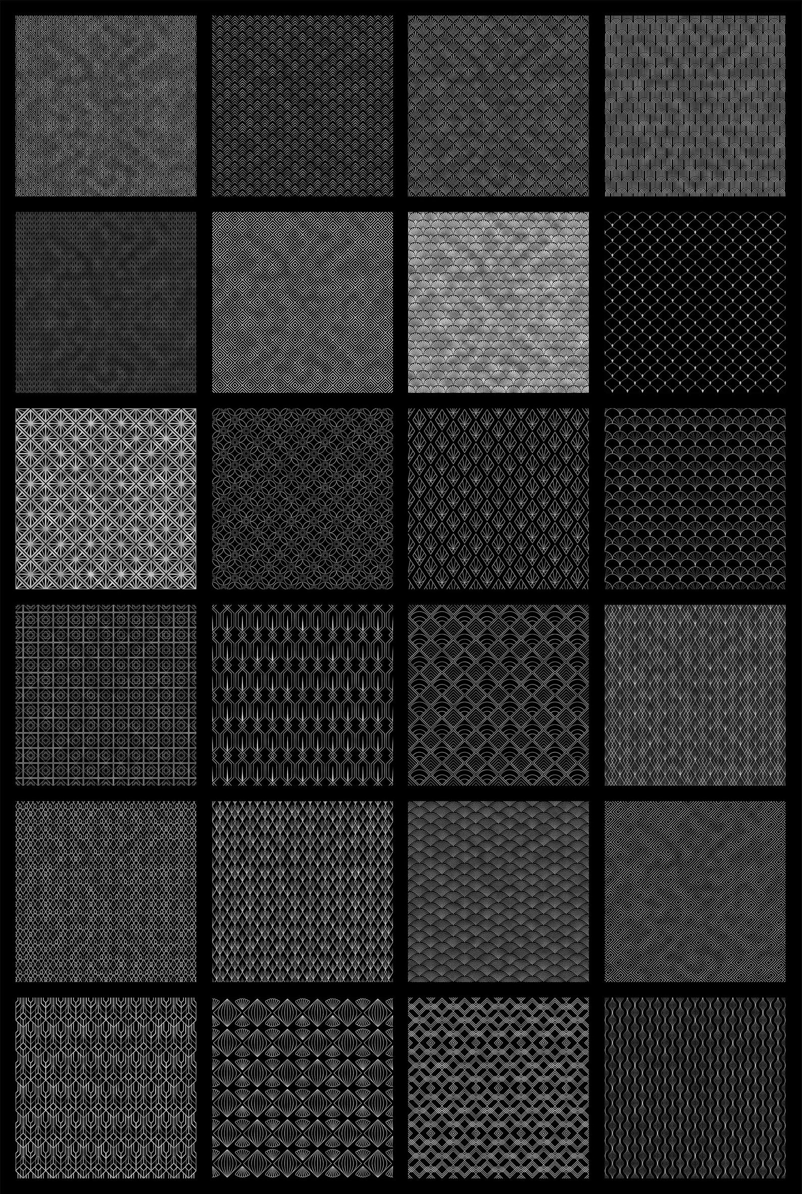 Art Deco Black and Silver Seamless Patterns, Seamless Art Deco Digital ...