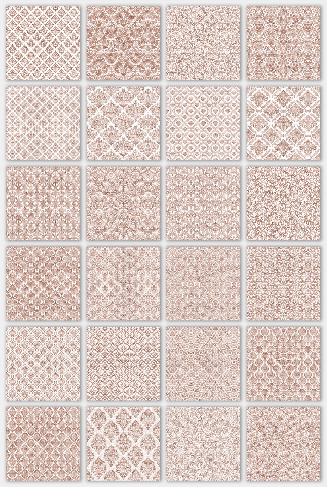 Damask White and Rose Gold Seamless Patterns, Seamless Damask Digital ...