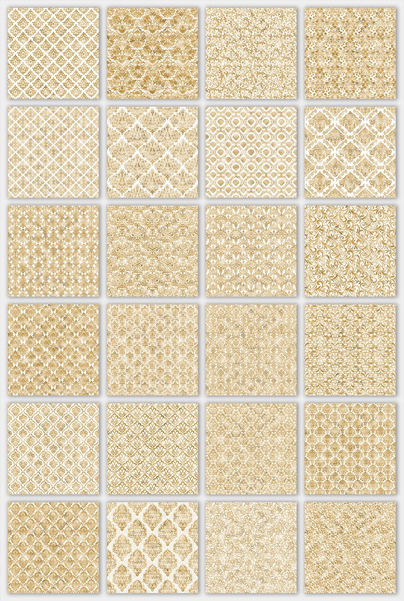 Damask White and Gold Seamless Patterns, Seamless Damask Digital Paper ...