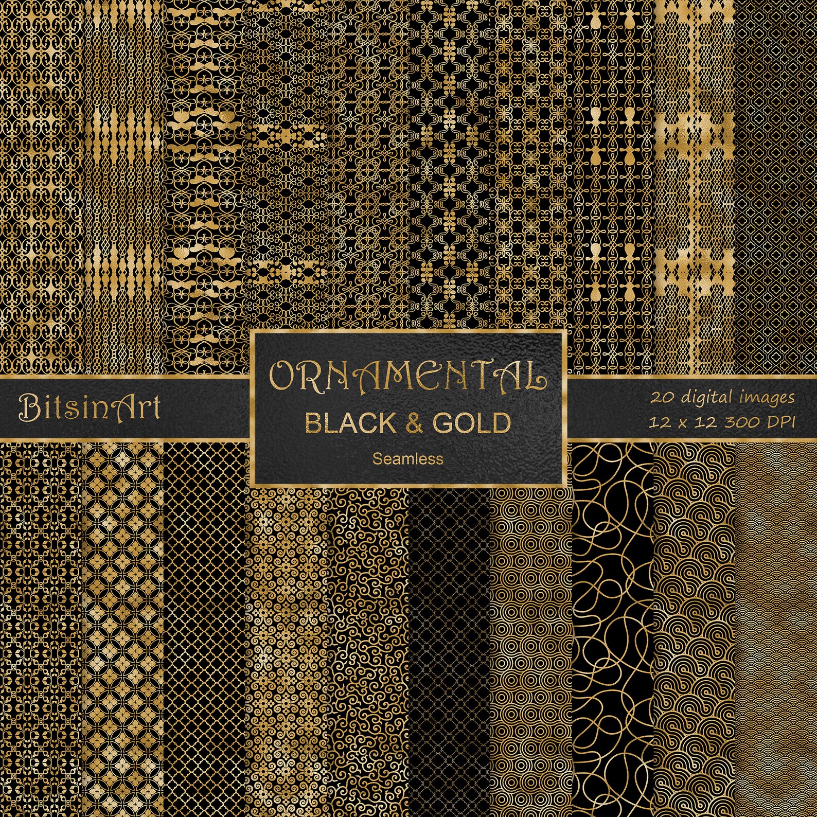Ornamental Black and Gold Seamless Patterns, Seamless Ornamental ...