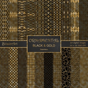 Ornamental Black and Gold Seamless Patterns, Seamless Ornamental ...