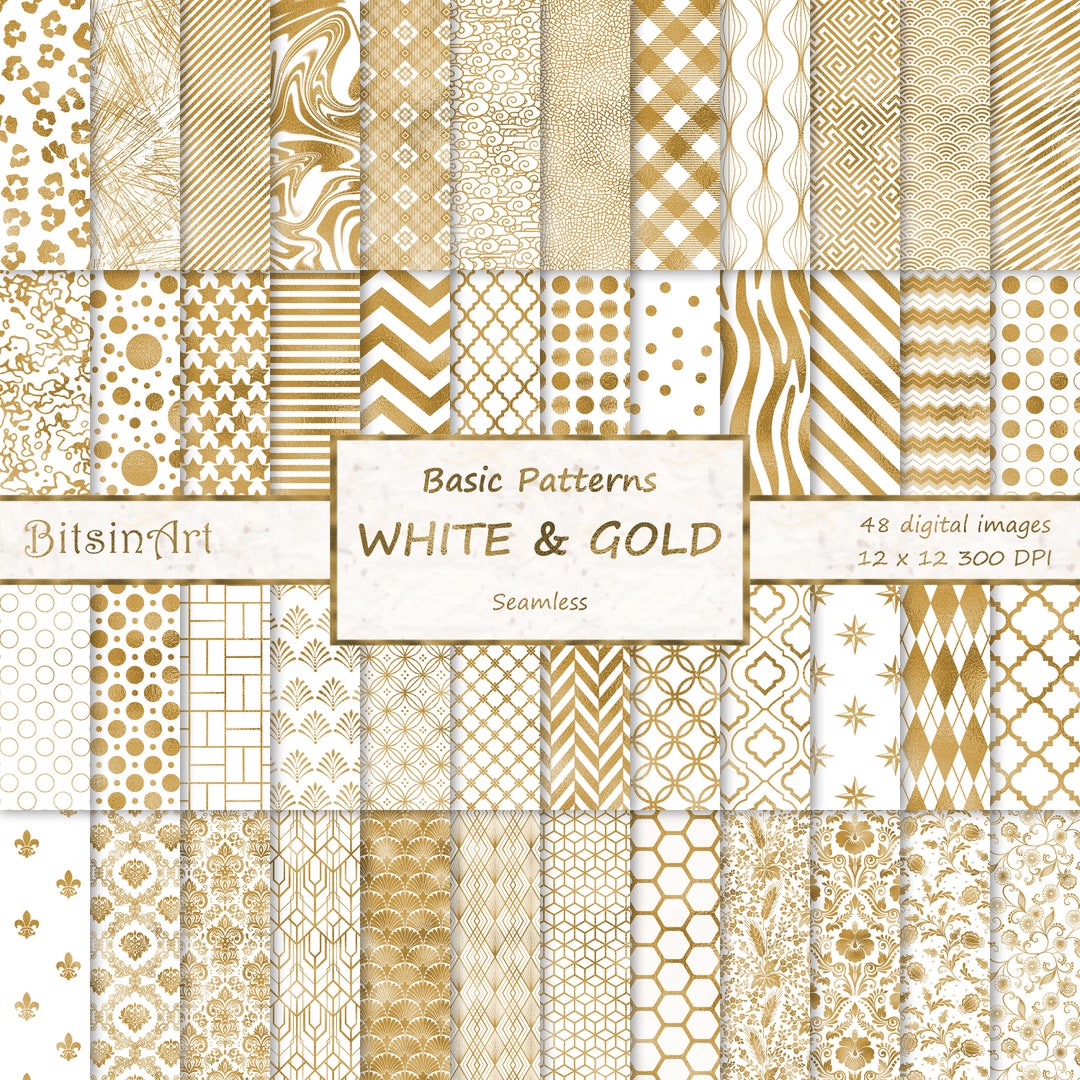 White and Gold Seamless Patterns, Seamless White and Gold Digital Paper ...