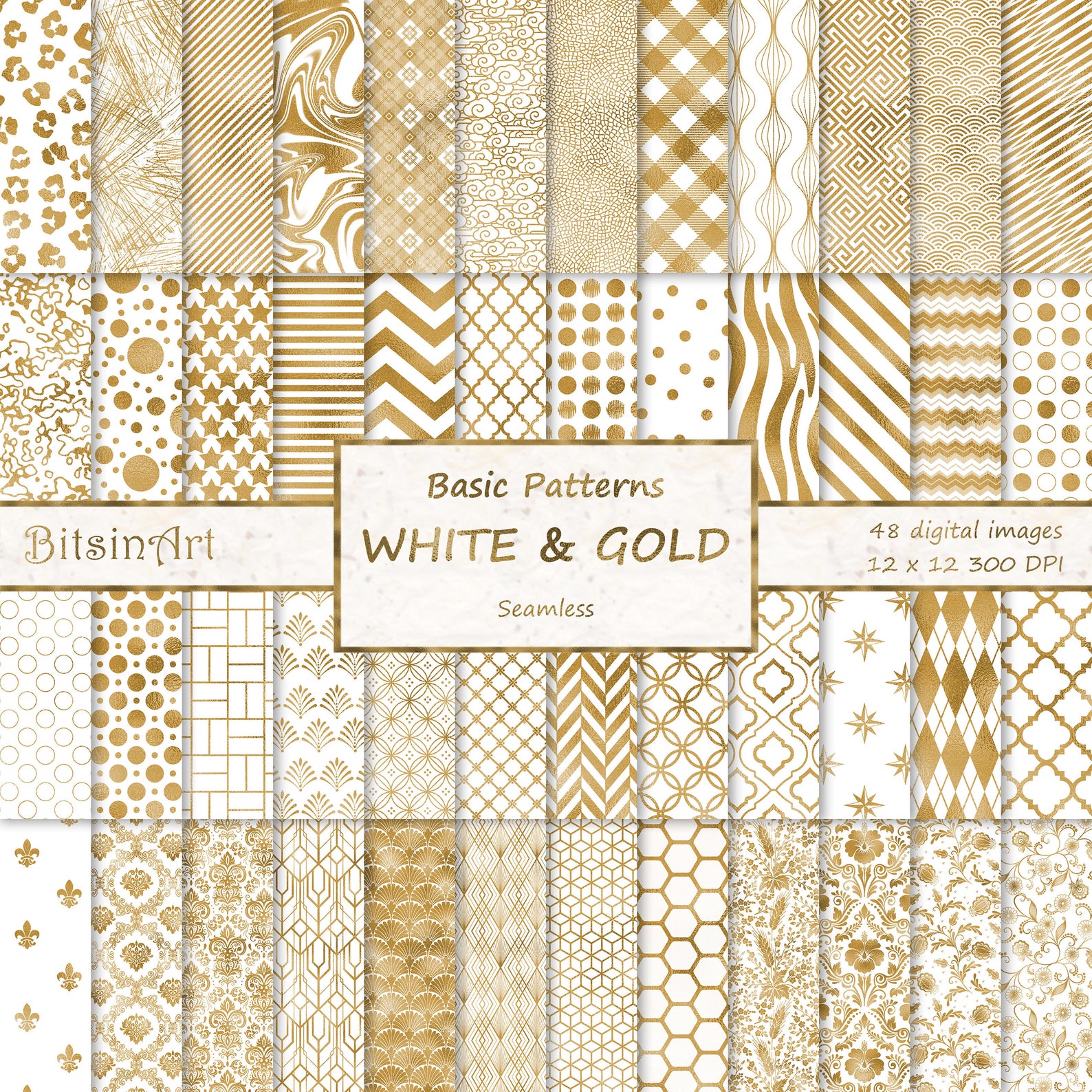 White and Gold Seamless Patterns, Seamless White and Gold Digital Paper ...