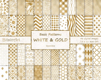 Gold and White Digital Paper, Seamless Gold Foil Backgrounds, Gold ...