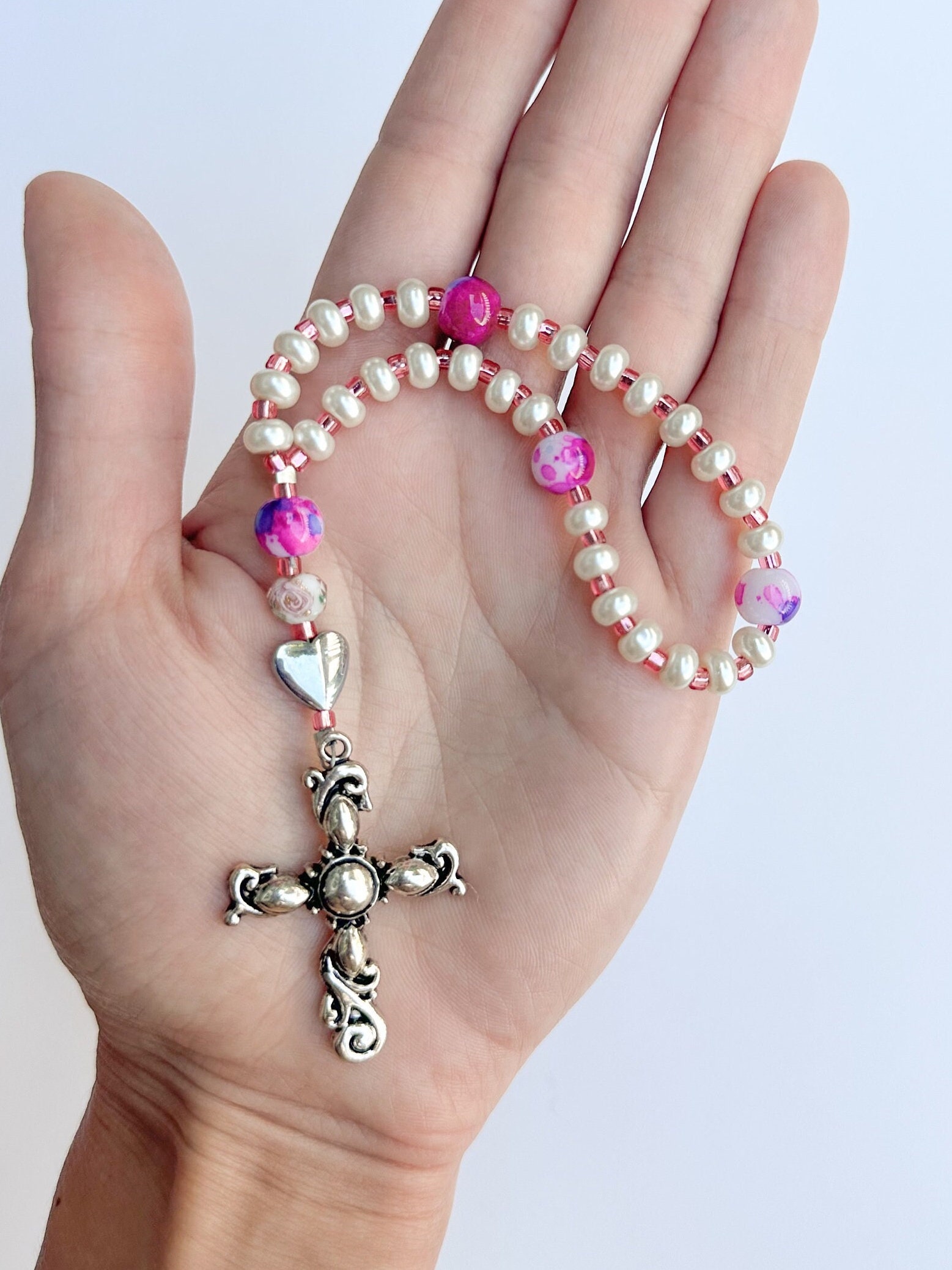 Pink and White Pearl Small Prayer Beads - Etsy
