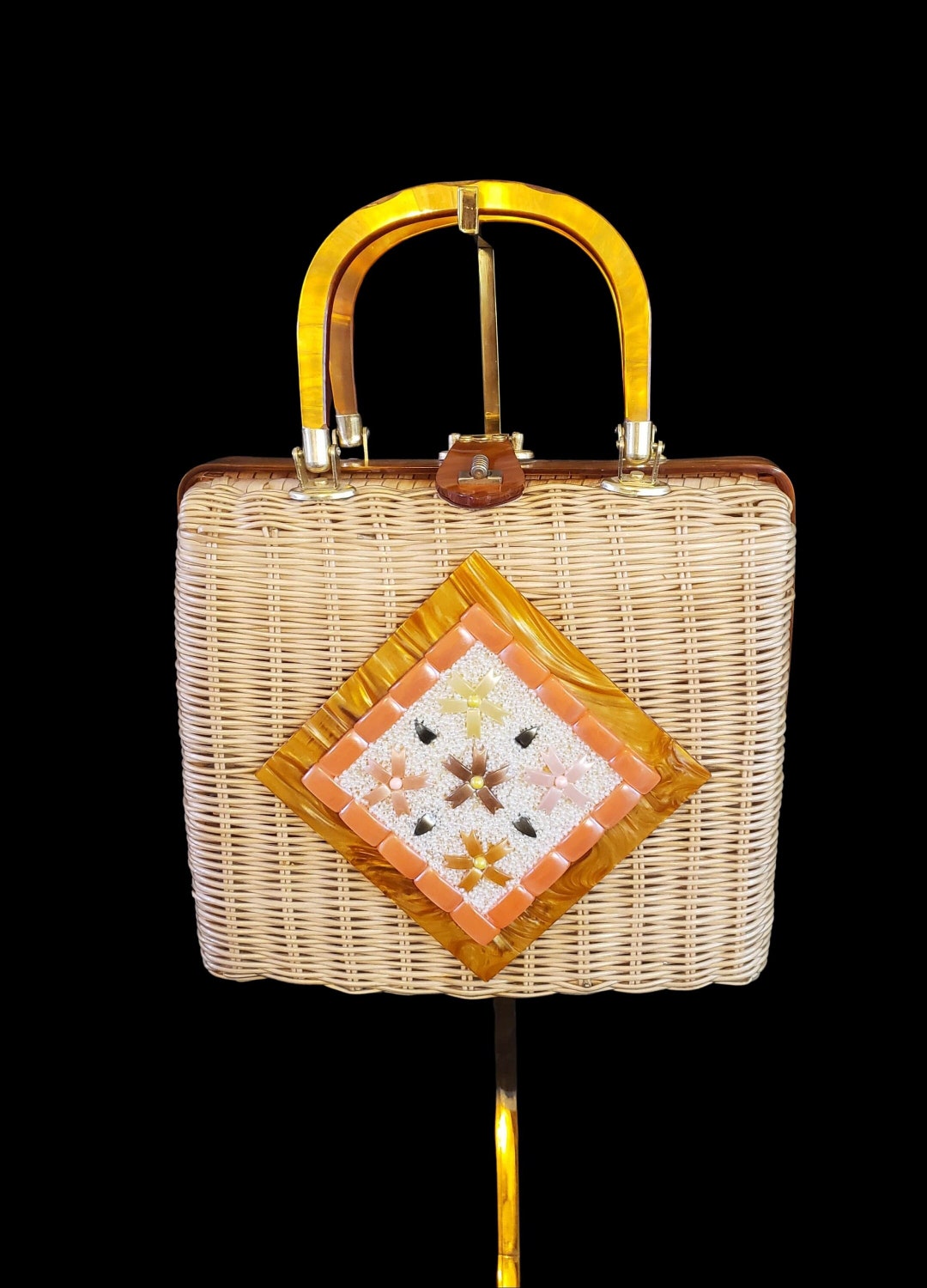 1960s Flower Beaded Wicker Purse - Tropical of Miami - Etsy