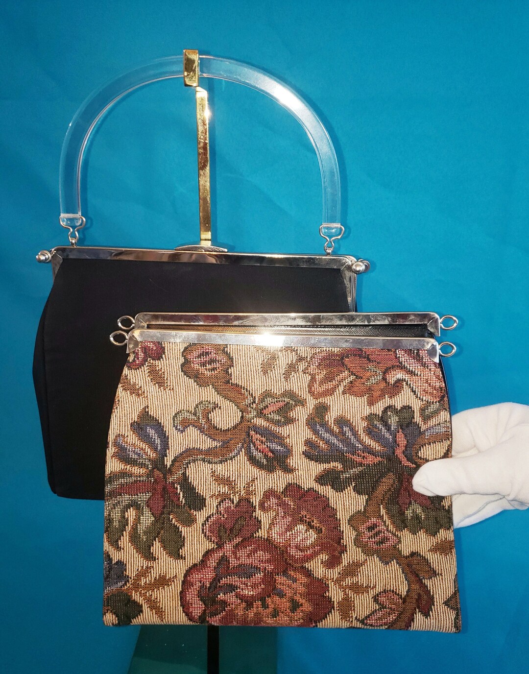 L&M for Edwards Interchangeable 3 Way Mid Century Purse Black/ Tapestry ...