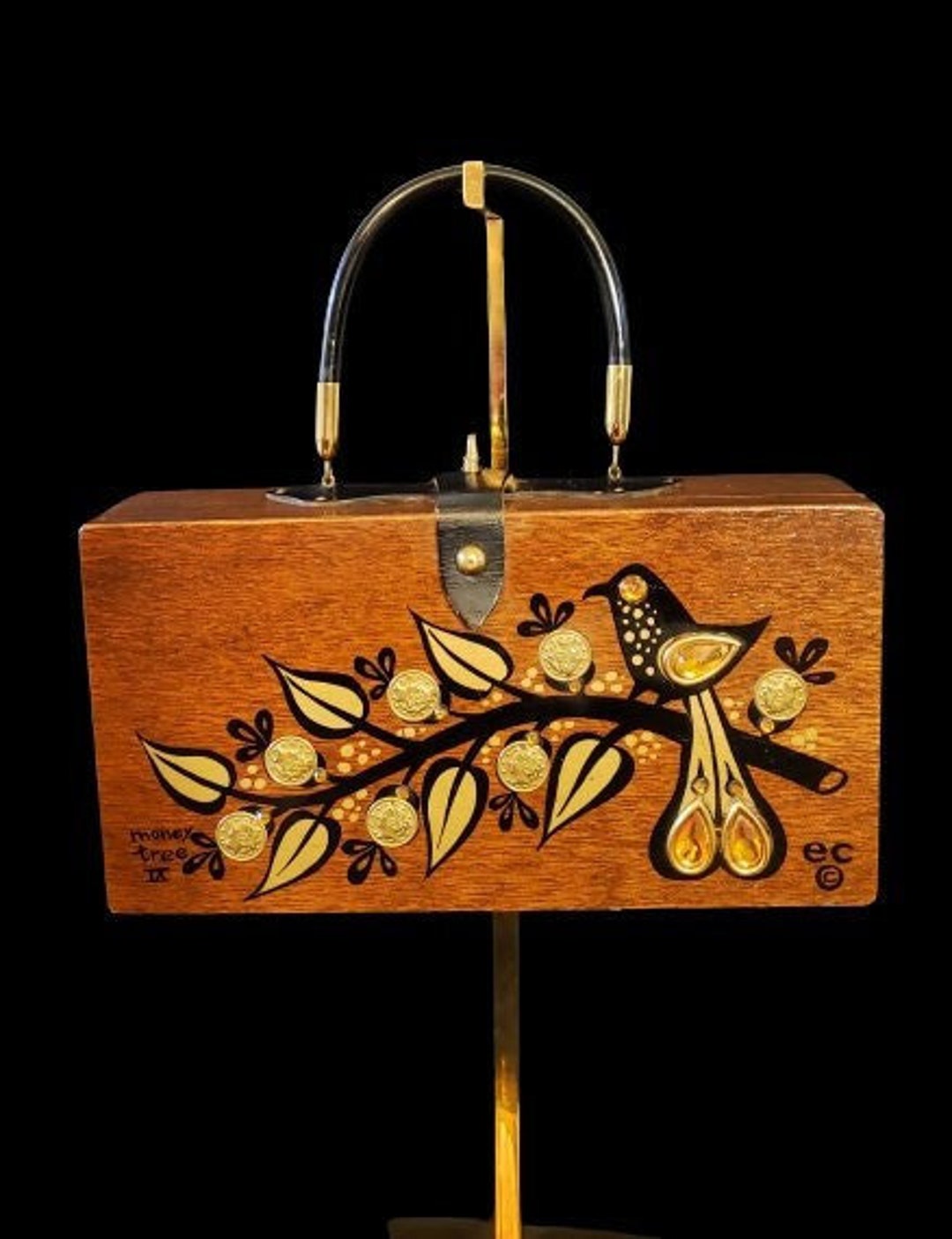 1965 Enid Collins of Texas Box Bag - Money Tree - Rich-toned Gold ...