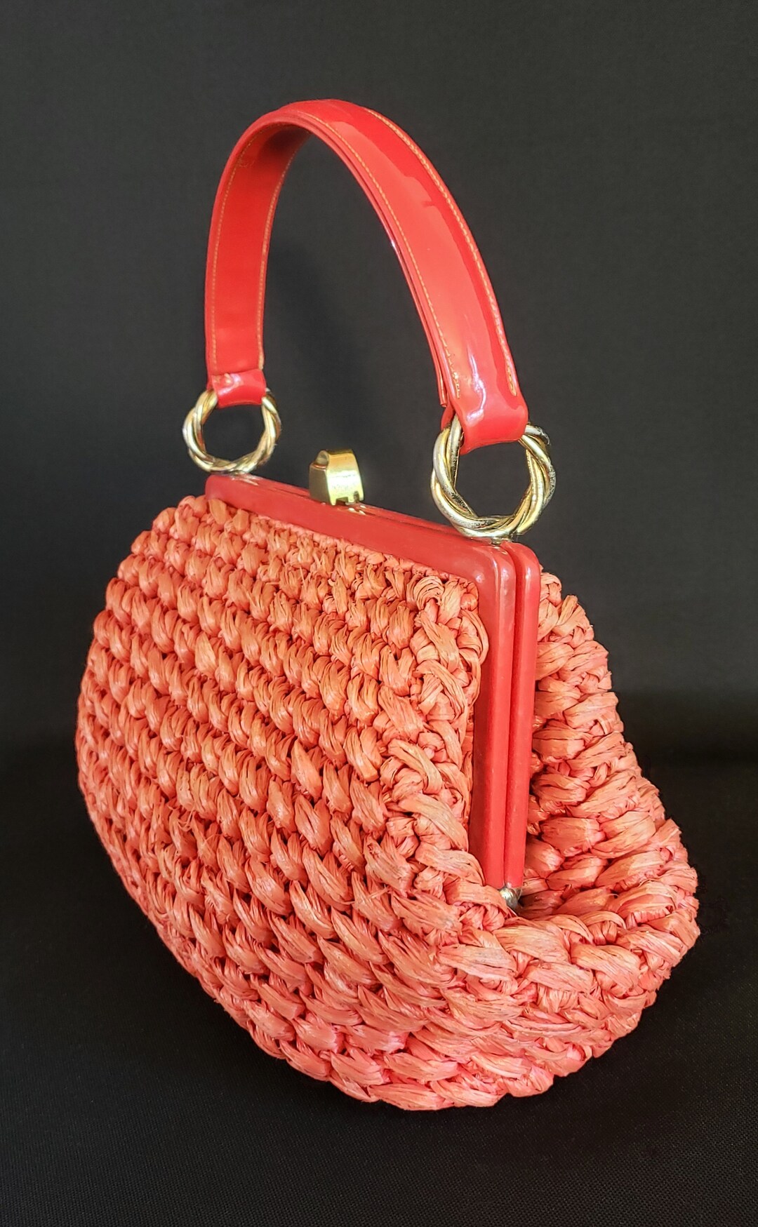 1960s Morris Moskowitz Red Raffia Handbag Exceptional Design - Etsy