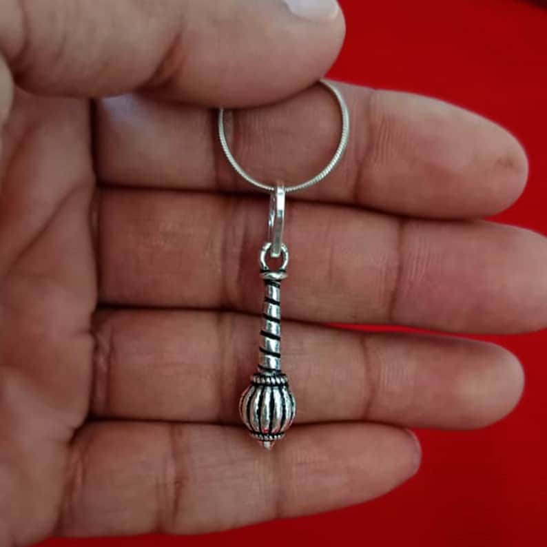 Sterling Silver Lord Hanuman Gada Mace Pendant, Mystic Locket for Men ...