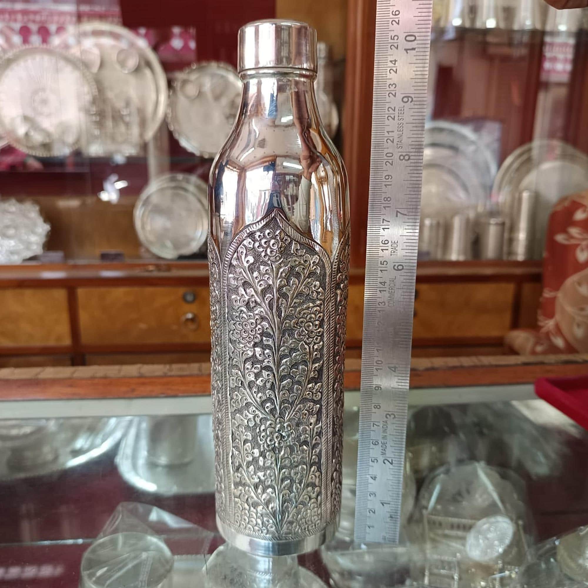 925 Pure Silver Water Bottle, Embossed Floral Design, 1 Liter - Etsy