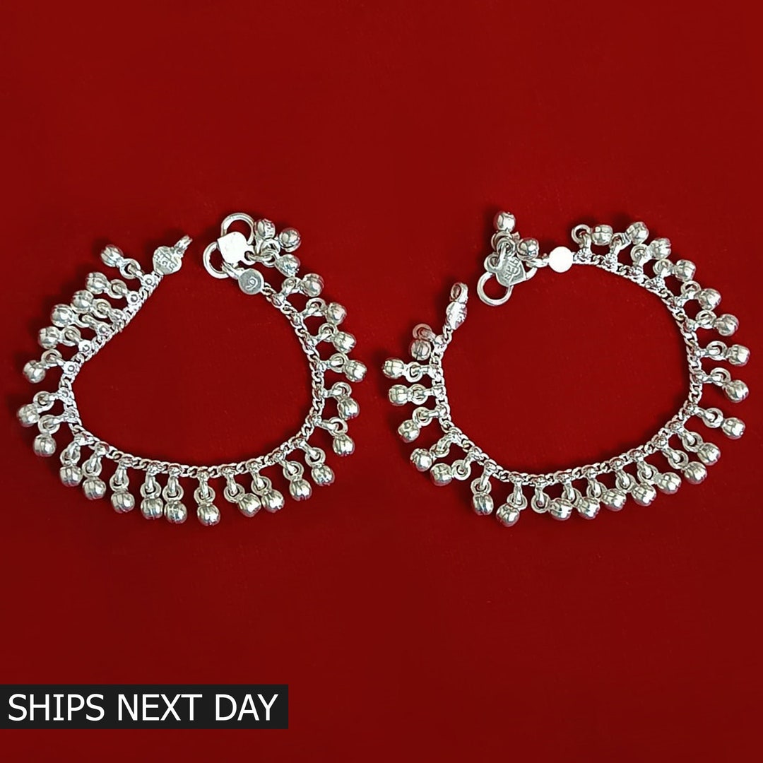 Silver Baby Bell Anklet, Traditional Sterling Silver Handmade Baby ...