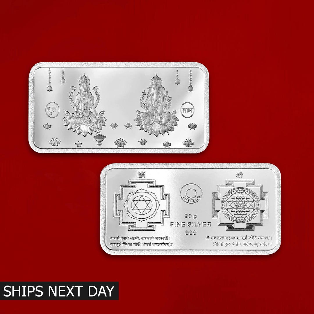 999 Pure Silver Rectangle Shape Laxmi Ganesh Coin With Gift Box, Shri ...