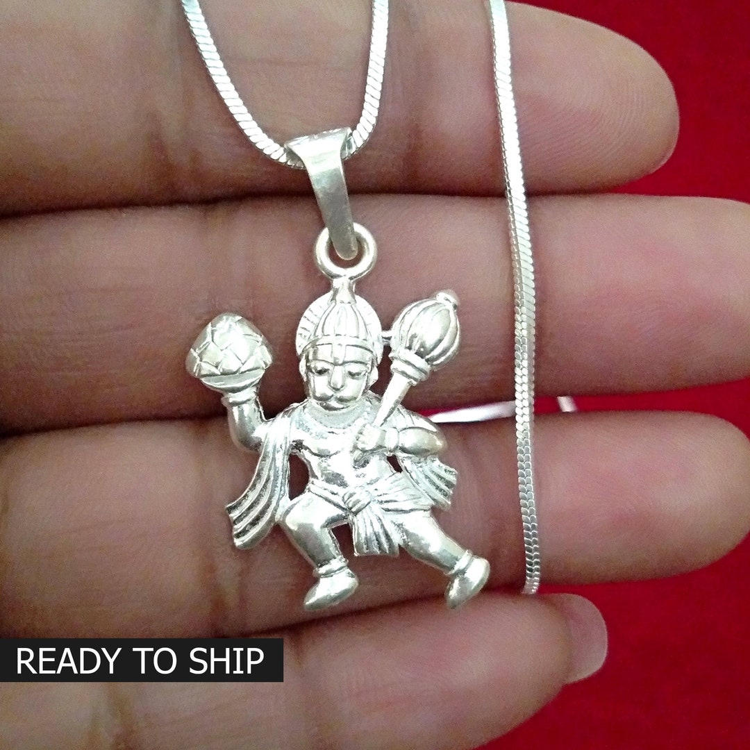 Silver Lord Hanuman Pendant Necklace, God Hanuman Locket for Men and ...