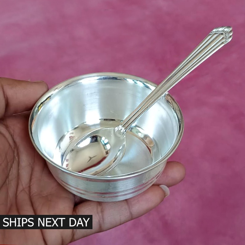 999 Pure Silver Baby Bowl and Spoon Set - Annaprasana Ceremony Utensils ...