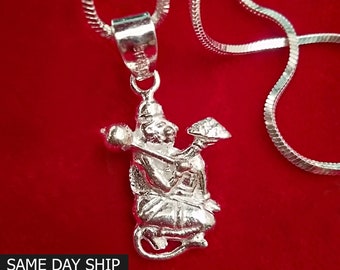 Yellow Gold Hanuman Gada Pendant, 925 Silver Hindu God Lord Hanuman ...