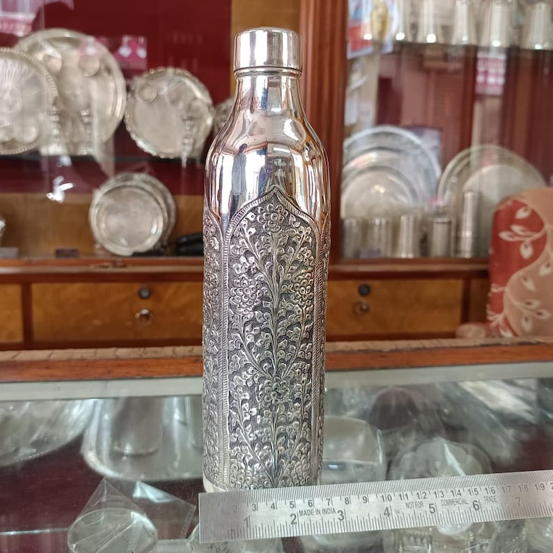 925 Pure Silver Water Bottle, Embossed Floral Design, 1 Liter - Etsy