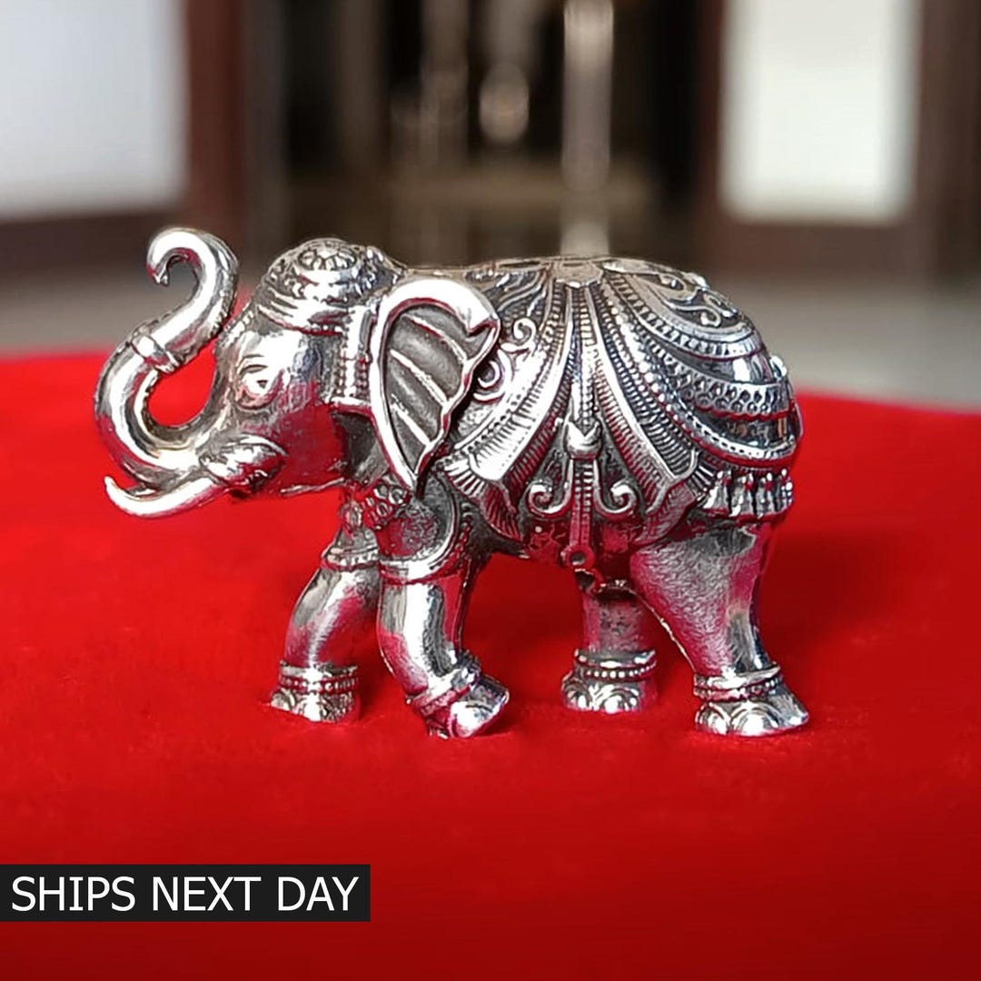 Pure Silver Elephant Customized Sculpture Trunk up Elephant Statue ...