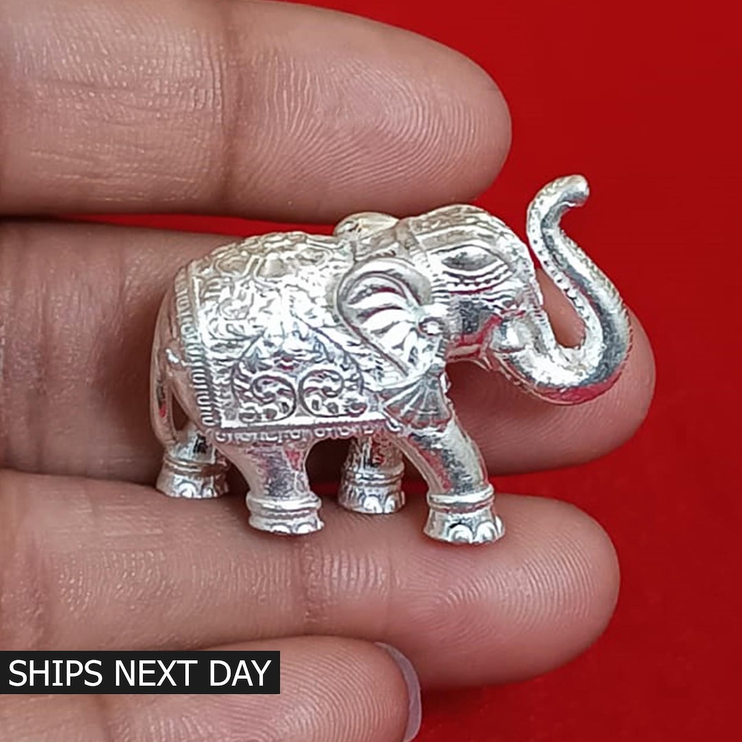 925 Sterling Silver Elephant Idol Statue Solid Elephant Trunk up ...