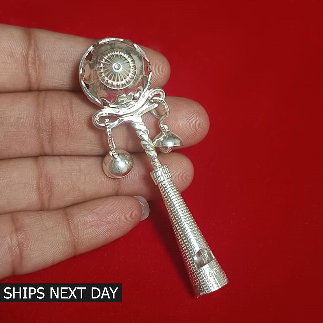Pure Silver Baby Rattle With Bells, Baby Shower Gift - Etsy