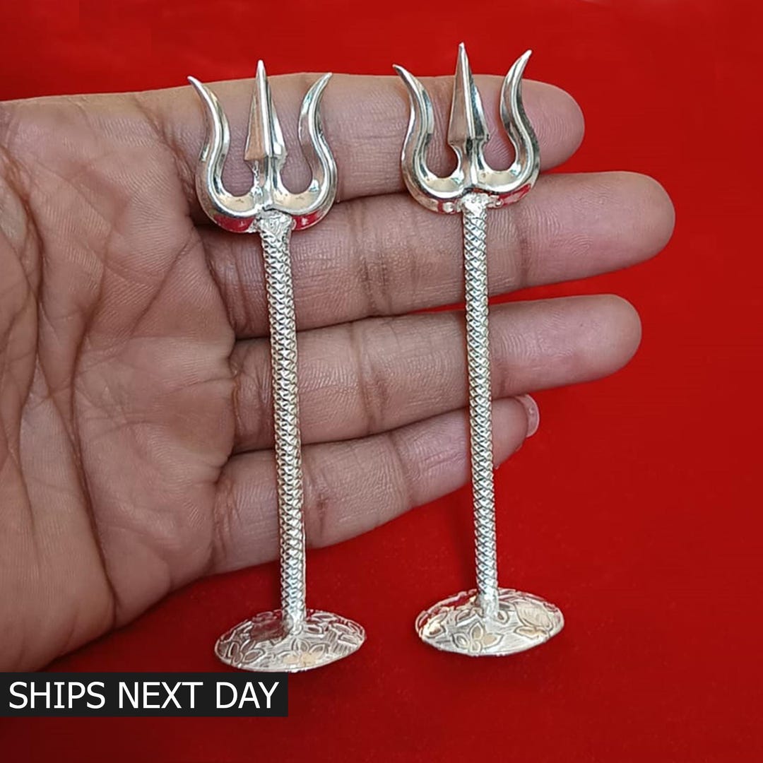 Pure Silver Shiva Trishul Idol Home Temple Decor Shiva Figurine Divine ...
