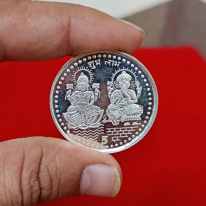 Pure Silver Lakshmi Ganesh Coin, Shri Yantra, Wealth Gift, 10 Grams - Etsy