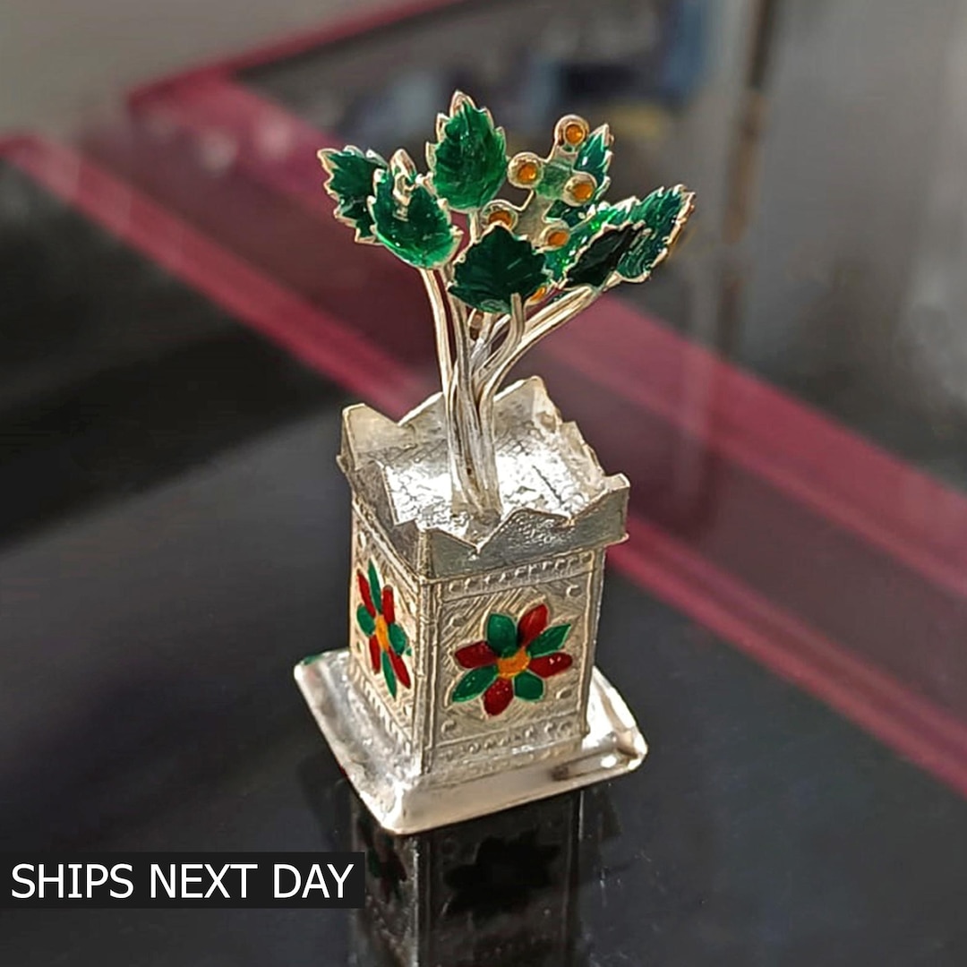 Pure Silver Tulsi Plant Divine Silver Basil Rosary Plant for Worshiping ...