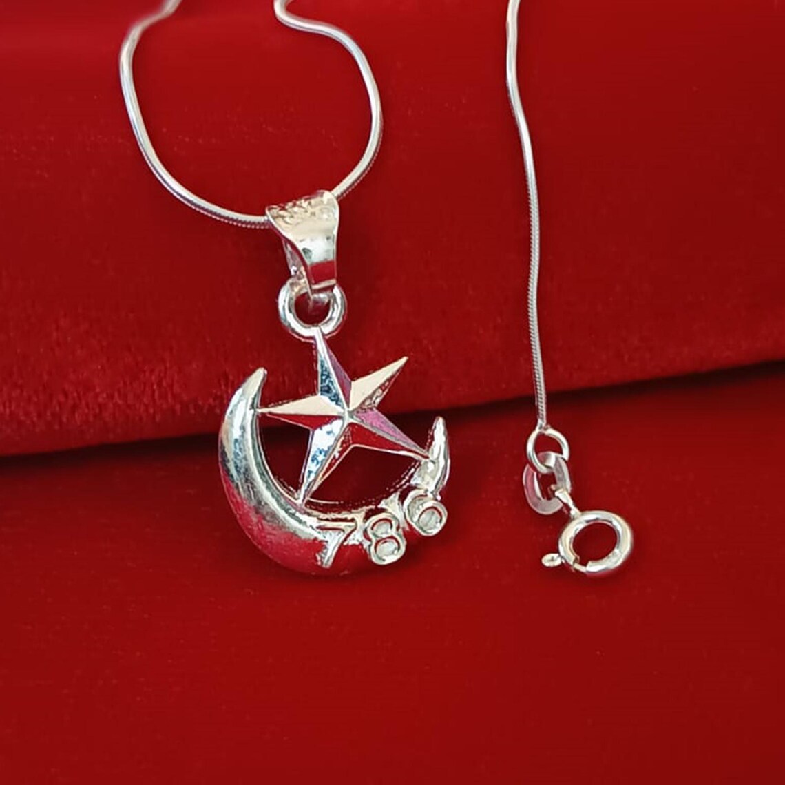 Sterling Silver Islamic Moon Star Pendant, Lucky 786 Amulet - Etsy